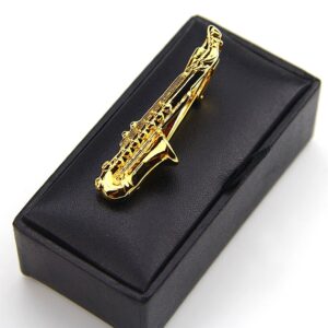 ZUNON Saxophone Tie Clips Sax Tie Bar Tacks Mens Silver Golden Tone Music instrument Tie Clasps Musician Gifts