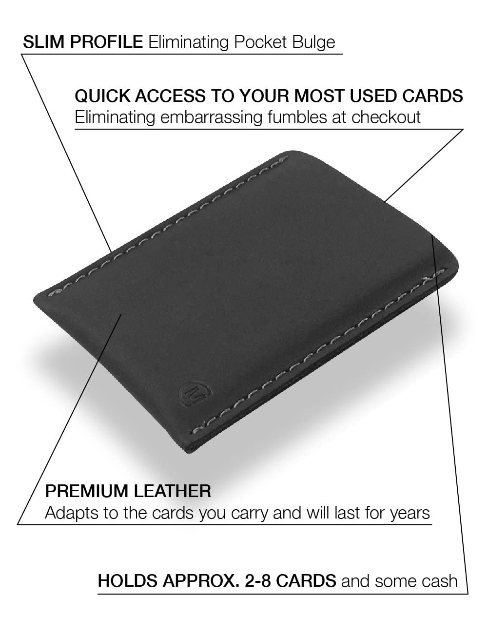 Modern Carry Leather Minimal Card Holder, Minimalist Wallet for Men & Women, Thin Credit Card Holder, Small Business Card Holder, Card Holder Wallet, Front Pocket Card Wallet - Full Protection (Black)