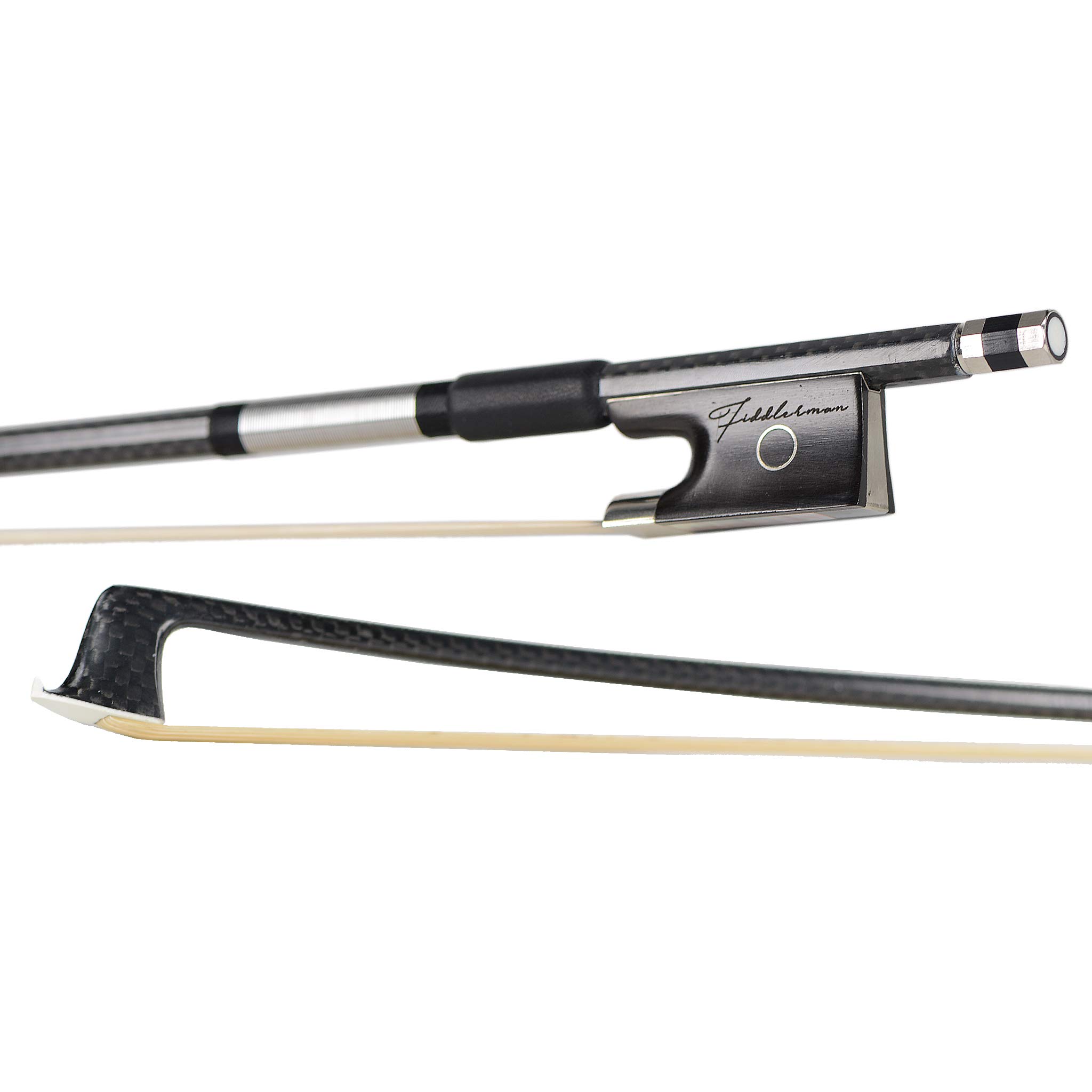 Fiddlerman Black Carbon Fiber Weave Violin Bow Copper Mounted Ebony Frog Made With Unbleached Siberian Horse Hair 4/4