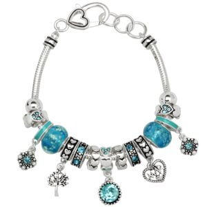 falari birthstone bracelet multi-color charm beads silvertone march ob07234-mar