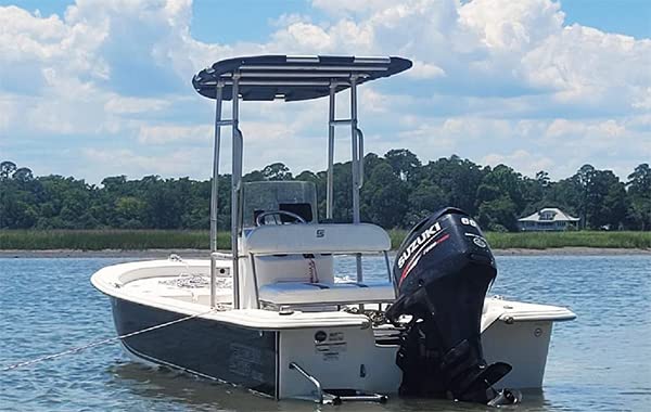 Dolphin Pro E Economic T-Top Fishing Boat Tower, Black Canopy,1.5" Brushed Anodized 6063 Aluminum Tubing, Canopy Fits Center Consoles up to 43 inches Wide, Marine Grade VIII, UV Resist Acrylic Cover