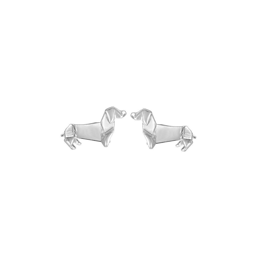 Boma Jewelry Sterling Silver Origami Dachshund Wiener Dog Stud Earrings