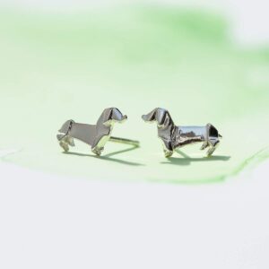 Boma Jewelry Sterling Silver Origami Dachshund Wiener Dog Stud Earrings