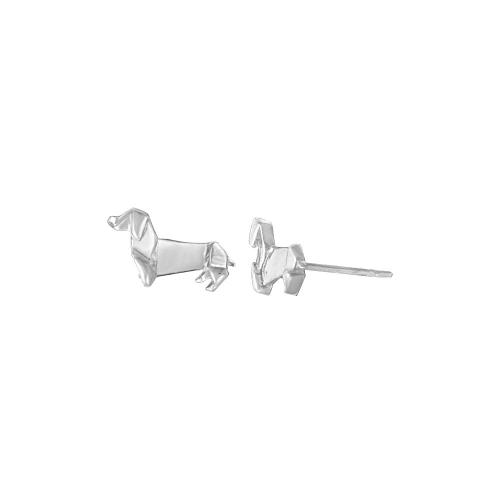 Boma Jewelry Sterling Silver Origami Dachshund Wiener Dog Stud Earrings