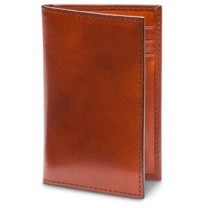 bosca men's leather card holder wallet – italian full grain vegetable tanned credit card case – 6 card slots, 2 receipt wells – classic glossy finish – gift-ready packaging - amber brown