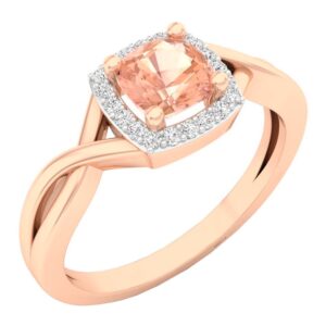 dazzlingrock collection 10k 5 mm cushion morganite & round diamond bridal halo engagement ring, rose gold, size 9.5