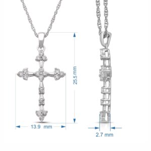 Jewelili 10K White Gold 1/4 Cttw Natural White Round Diamonds Cross Pendant Necklace, 18" Rope Chain