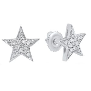 dazzlingrock collection round natural white diamond star fashion stud earrings for women (0.20 ctw, color i-j, clarity i1-i2) in 14k white gold