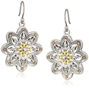 lucky brand two-tone openwork floral drop earrings