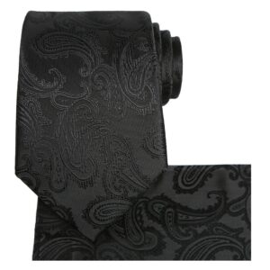 kissties extra long tie set: black paisley necktie + hanky + gift box (63'' xl)