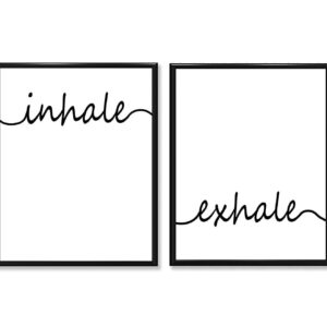 Inhale Exhale - Great Yoga Poster for Gym, Calming Home and Bedroom Decor, Calm and Peace Minimalist Quote, 11x14 Unframed Typography Art Print Poster, Set of 2 Black and White