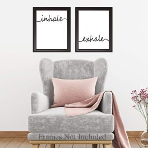 Inhale Exhale - Great Yoga Poster for Gym, Calming Home and Bedroom Decor, Calm and Peace Minimalist Quote, 11x14 Unframed Typography Art Print Poster, Set of 2 Black and White