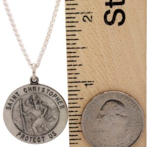 All Patron Saints Round St. Christopher Necklace Medal Solid 925 Sterling Silver With Jewelry Gift Box - Personalized Engraving (Size 25 MM (Adult Male)