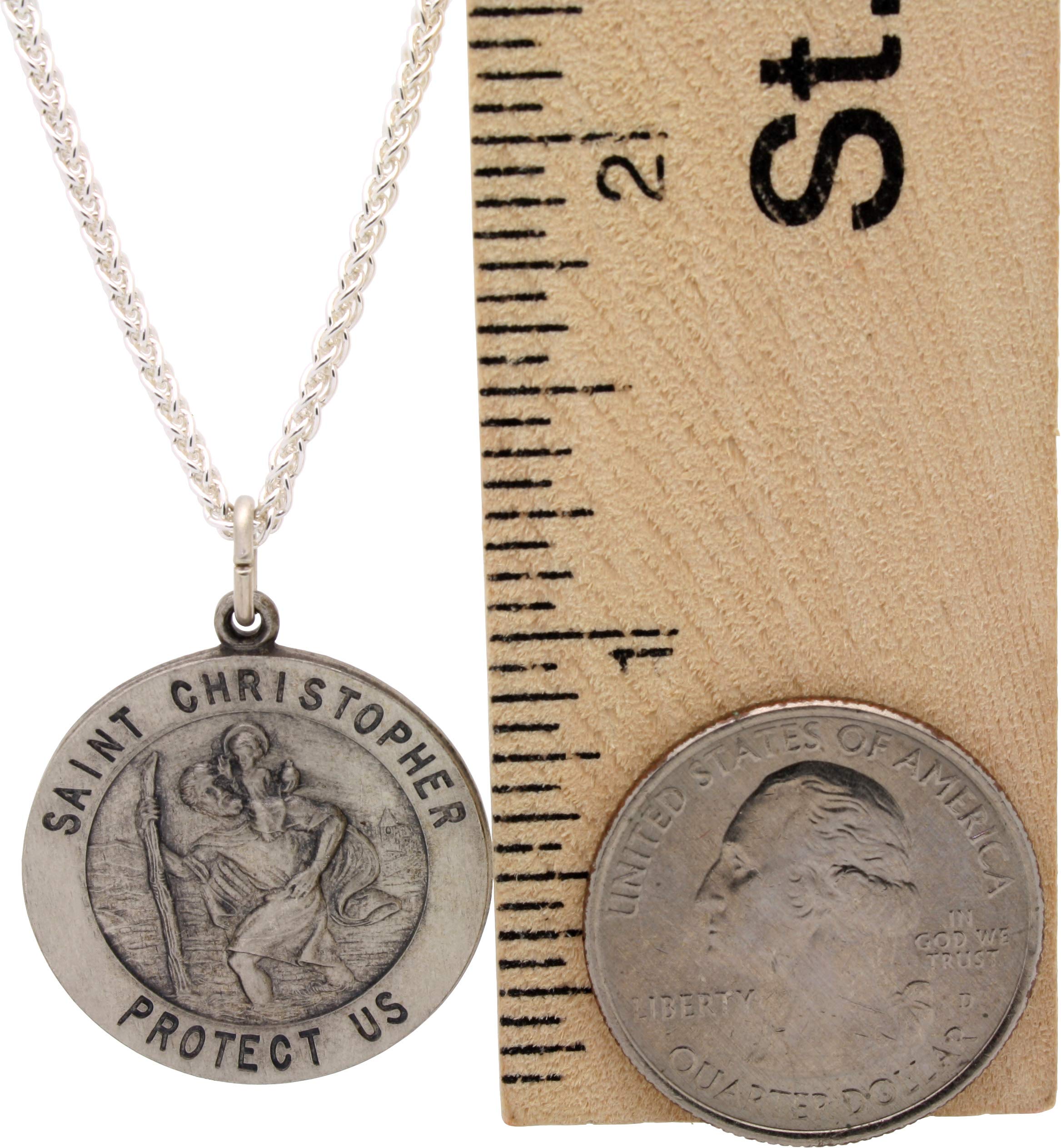 All Patron Saints Round St. Christopher Necklace Medal Solid 925 Sterling Silver With Jewelry Gift Box - Personalized Engraving (Size 25 MM (Adult Male)