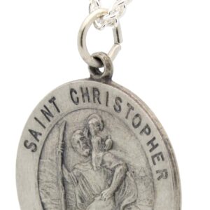 All Patron Saints Round St. Christopher Necklace Medal Solid 925 Sterling Silver With Jewelry Gift Box - Personalized Engraving (Size 25 MM (Adult Male)