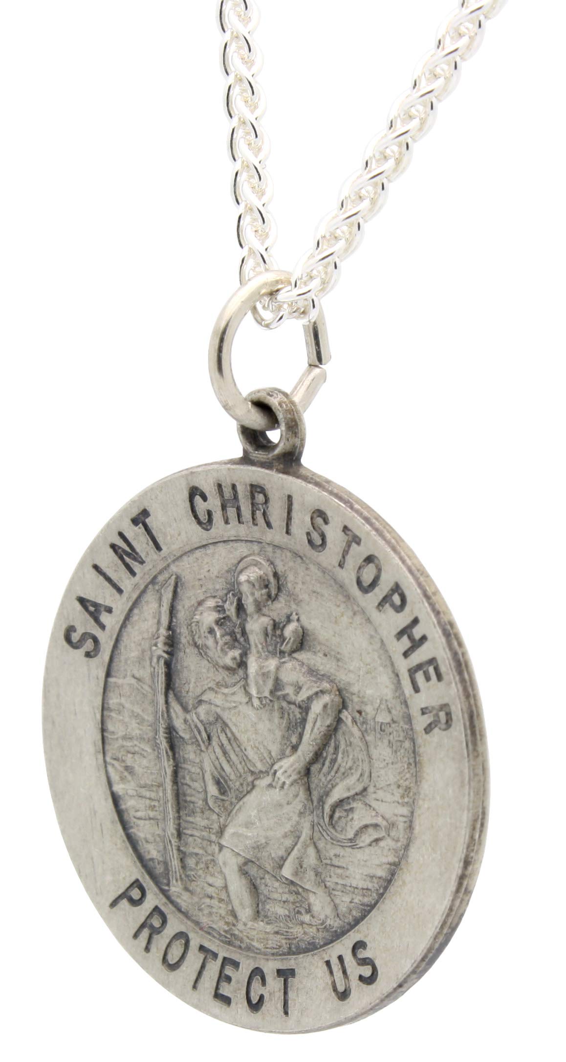 All Patron Saints Round St. Christopher Necklace Medal Solid 925 Sterling Silver With Jewelry Gift Box - Personalized Engraving (Size 25 MM (Adult Male)