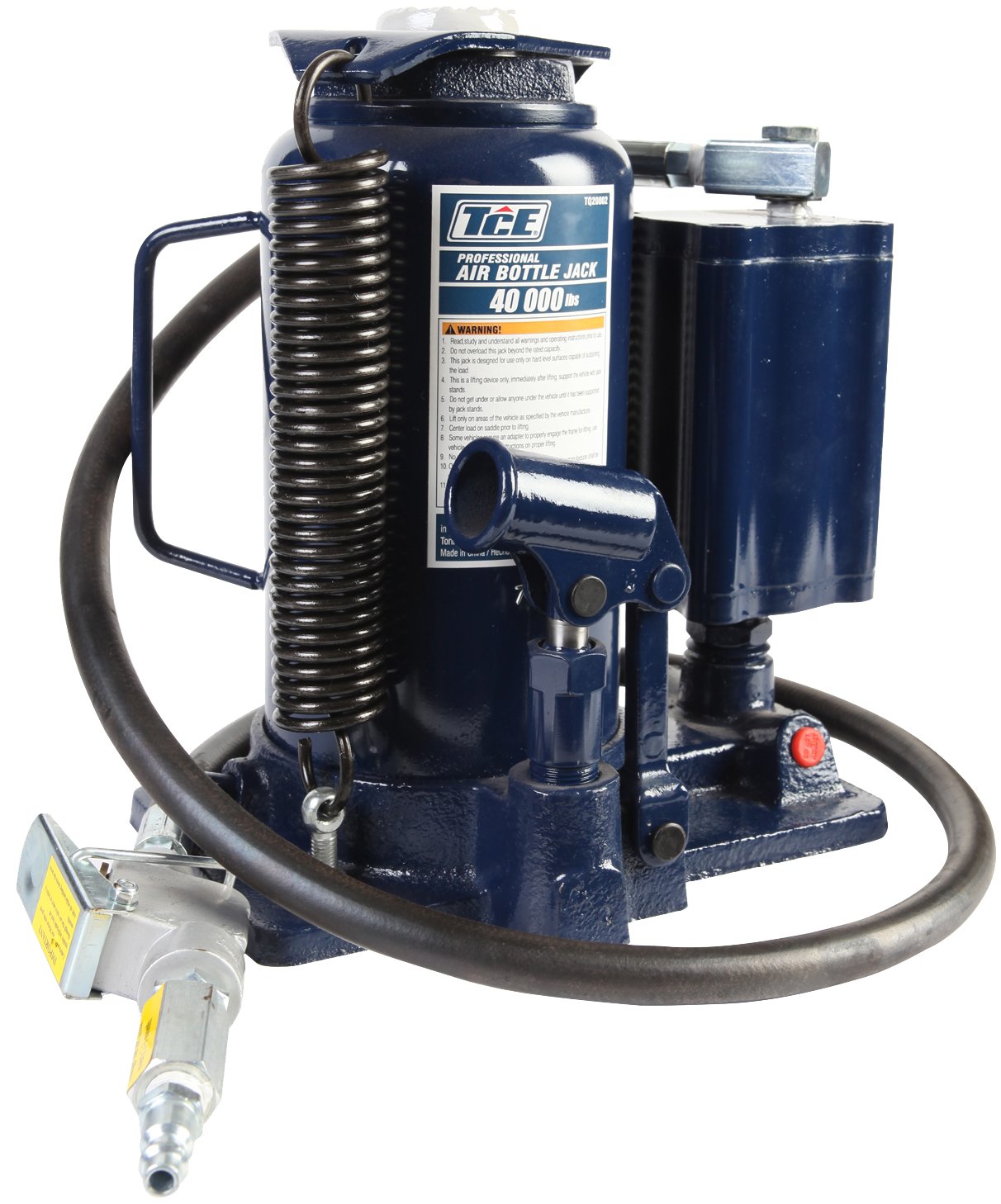 TCE TCE31001 Torin Pneumatic Air Hydraulic Bottle Jack with Manual Hand Pump, 20 Ton (40,000 lb) Capacity, Blue