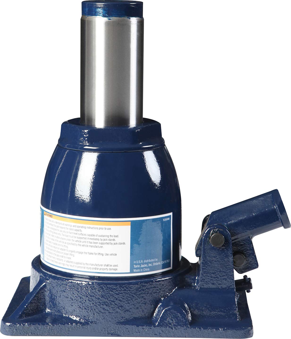 TCE TCE92008 Torin Hydraulic Stubby Low Profile Welded Bottle Jack, 20 Ton (40,000 lb) Capacity, Blue