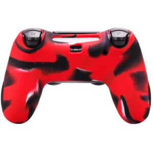 YoRHa Silicone Half Extra Thick Cover Skin Case for Sony PS4/slim/Pro Dualshock 4 Controller x 1(Camouflage red) with Pro Thumb Grips x 8