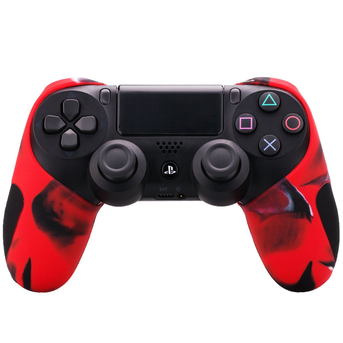 YoRHa Silicone Half Extra Thick Cover Skin Case for Sony PS4/slim/Pro Dualshock 4 Controller x 1(Camouflage red) with Pro Thumb Grips x 8