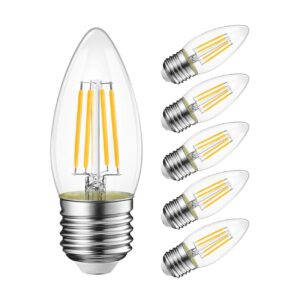 lvwit b11 led filament bulb e26 candelabra base 4.5w(60w equivalent), dimmable 2700k warm white chandelier decorative candle light bulb (6-pack)