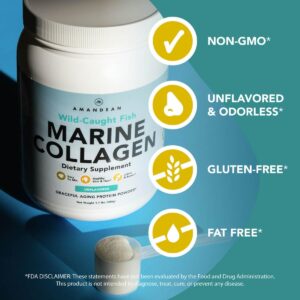 AMANDEAN Premium Anti-Aging Marine Collagen Peptides Powder. 500g Wild-Caught Hydrolyzed Fish Collagen Supplement. Type 1 & 3 Collagen Protein. 18 Amino Acids for Skin, Hair, Nails.