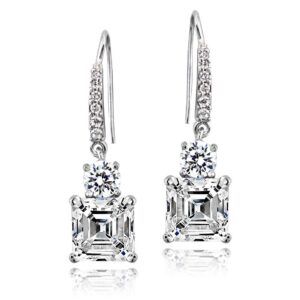 sterling silver asscher-cut cubic zirconia dangle earrings