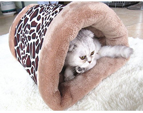 S-Lifeeling 2-in-1 Cat Pet Bed Tunnel Fleece Tube Indoor Cushion Mat Pyramid Pad for Dog Puppy Kitten Kitty Kennel Crate Cage- Shack House-color random