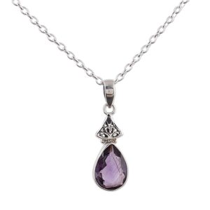 NOVICA Artisan Amethyst Pendant Necklace Faceted and Sterling Silver from India Purple Birthstone [18 in L 2 mm W Pendant(s) 1.3 in L x 0.4 in W x 0.2 in D] ' Lavender Drop'