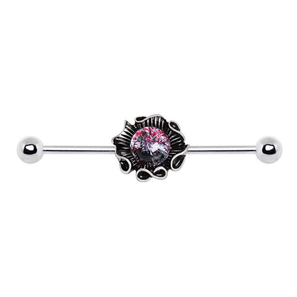 316L Stainless Steel WildKlass Industrial Barbell with Glass Stone Giant Seashell