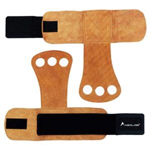 AEOLOS Leather Gymnastics Hand Grips-Great for Gymnastics,Pull up,Weight Lifting,Kettlebells and Cross Training (Brown(2 Layers Leather), Medium)