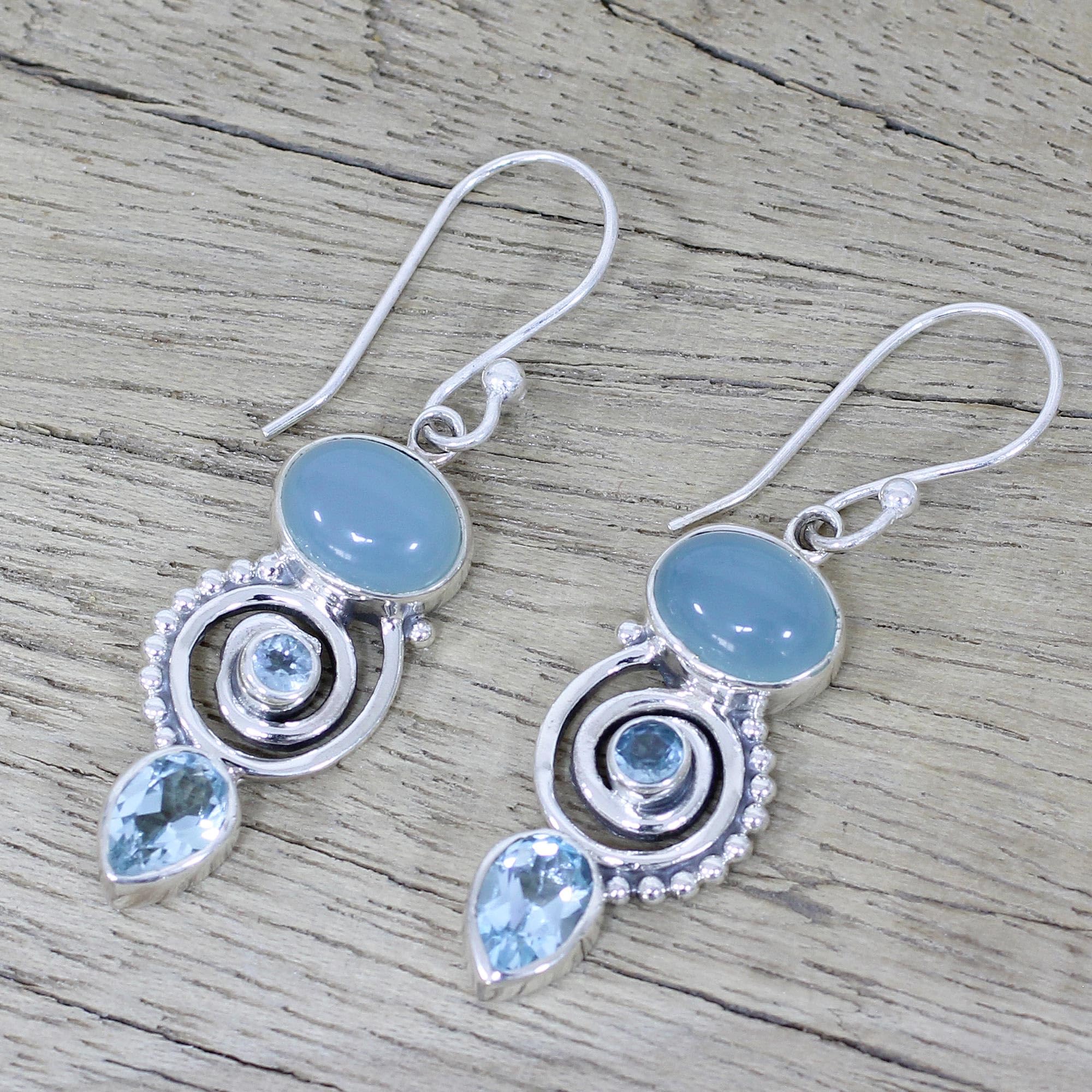 NOVICA Artisan Handcrafted Blue Chalcedony Earrings | Sterling Silver Birthstone Earrings | Dangle Earrings For Women | Sentimental Earrings For Women | Topaz Birthstone Earrings