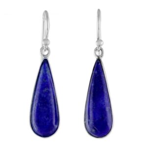 novica artisan lapis lazuli dangle earrings lapiz sterling silver from thailand rhodium plated blue statement birthstone [1.4 in l x 0.4 in w] ' morning raindrops'