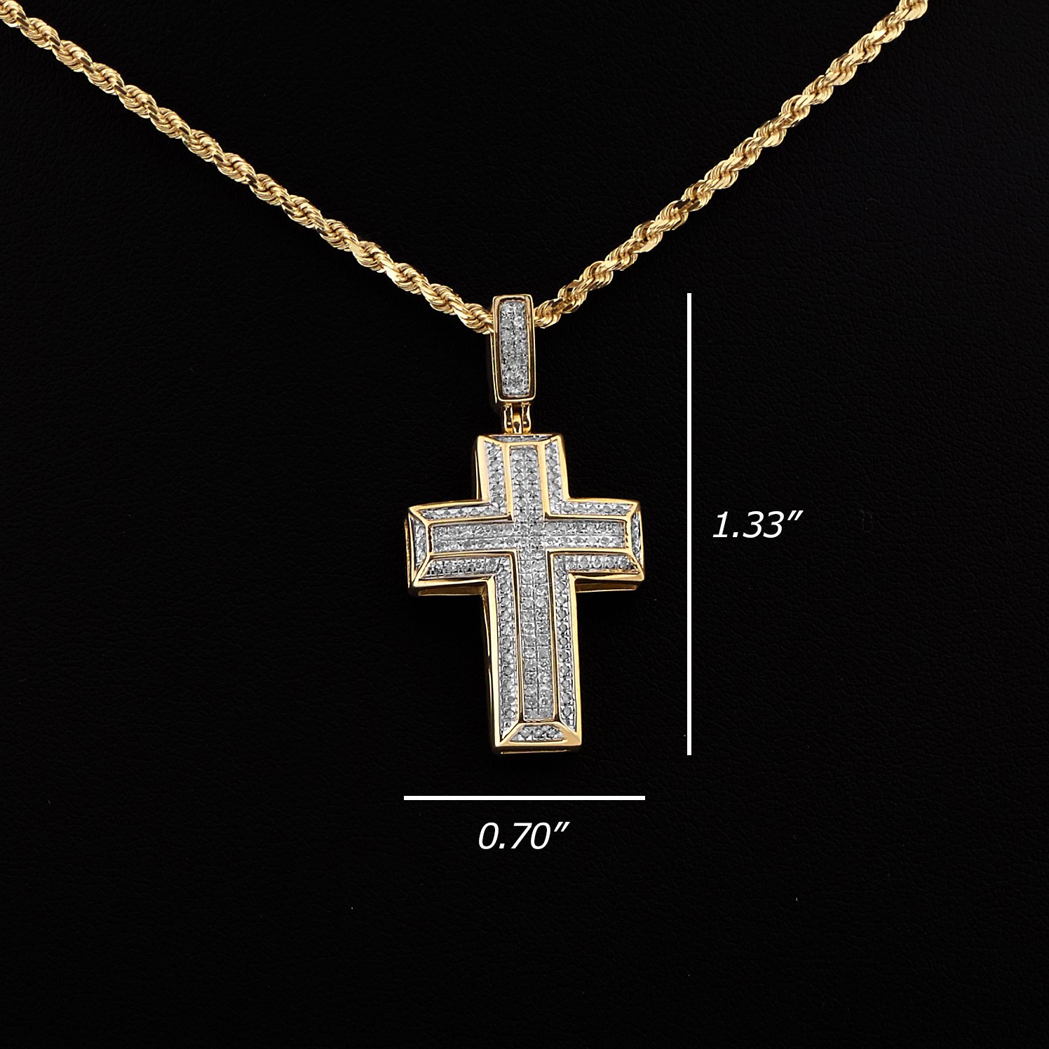 LoveBling 10K Yellow Gold 0.35 Carats (ctw) Diamond Cross Pendant (1.33" x 0.70")