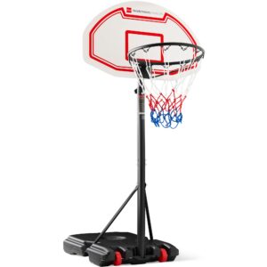 best choice products kids height-adjustable basketball hoop, portable backboard system w/ 2 wheels, fillable base, weather-resistant, nylon net, adjusts from 70.5in to 82.3in