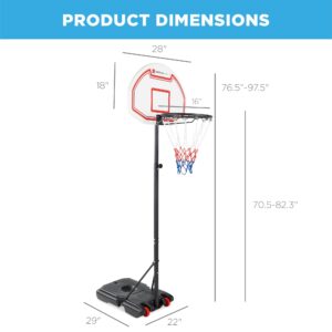 Best Choice Products Kids Height-Adjustable Basketball Hoop, Portable Backboard System w/ 2 Wheels, Fillable Base, Weather-Resistant, Nylon Net, Adjusts from 70.5in to 82.3in