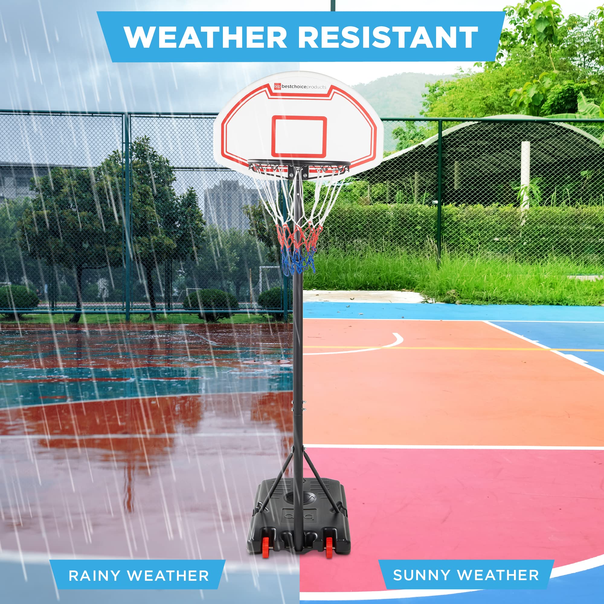 Best Choice Products Kids Height-Adjustable Basketball Hoop, Portable Backboard System w/ 2 Wheels, Fillable Base, Weather-Resistant, Nylon Net, Adjusts from 70.5in to 82.3in