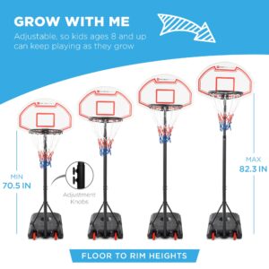 Best Choice Products Kids Height-Adjustable Basketball Hoop, Portable Backboard System w/ 2 Wheels, Fillable Base, Weather-Resistant, Nylon Net, Adjusts from 70.5in to 82.3in