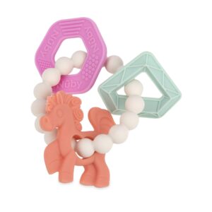 nuby chewy charms silicone teether with coral unicorn, 1 count (pack of 1)