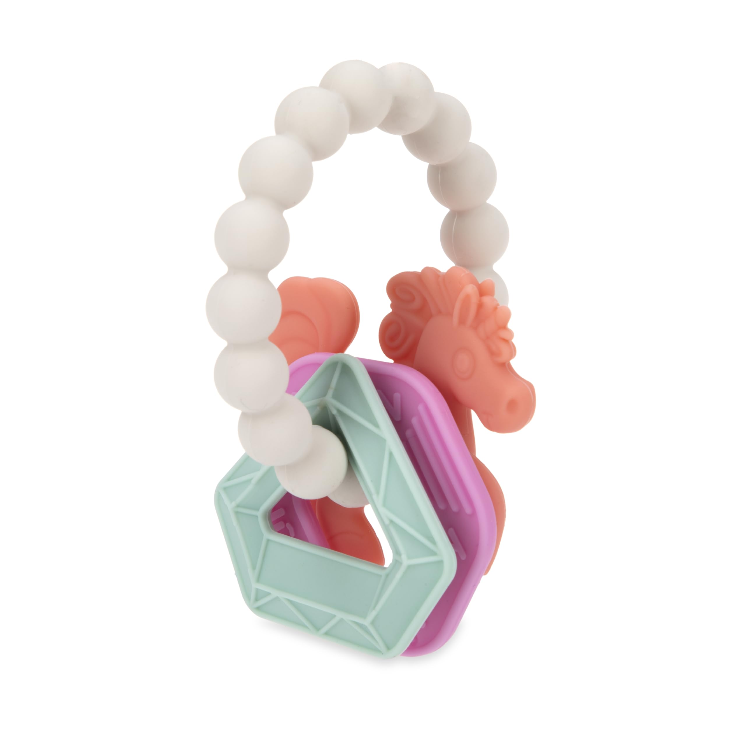 Nuby Chewy Charms Silicone Teether with Coral Unicorn, 1 Count (Pack of 1)