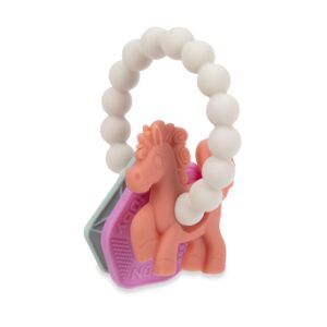 Nuby Chewy Charms Silicone Teether with Coral Unicorn, 1 Count (Pack of 1)