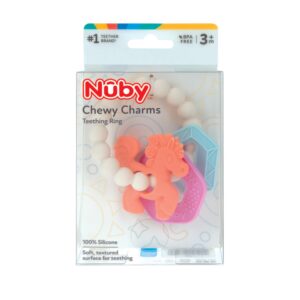 Nuby Chewy Charms Silicone Teether with Coral Unicorn, 1 Count (Pack of 1)