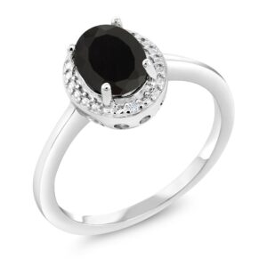 gem stone king 925 sterling silver black onyx and white diamond engagement ring for women | 1.26 cttw | gemstone december birthstone | oval 8x6mm | available in size 5-9