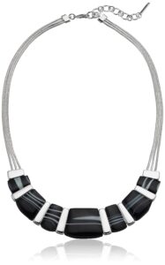 nine west womens silver-tone and black agate 16" frontal necklace, 16" + 2" extender