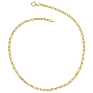 kooljewelry 10k yellow gold diamond weave curb anklet (2 mm, 10 inch)