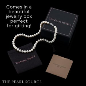 The Pearl Source Real Pearl Necklace for Women with AAA+ Quality Round White Freshwater Genuine Cultured Pearls | 18-inch Pearl Strand with 14K Gold Plated Sterling Silver Clasp