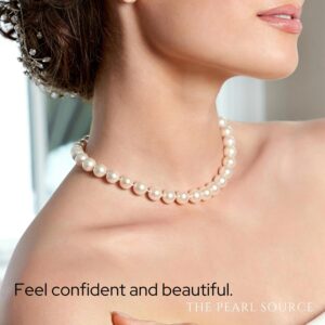 The Pearl Source Real Pearl Necklace for Women with AAA+ Quality Round White Freshwater Genuine Cultured Pearls | 18-inch Pearl Strand with 14K Gold Plated Sterling Silver Clasp