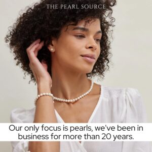 The Pearl Source Real Pearl Necklace for Women with AAA+ Quality Round White Freshwater Genuine Cultured Pearls | 18-inch Pearl Strand with 14K Gold Plated Sterling Silver Clasp