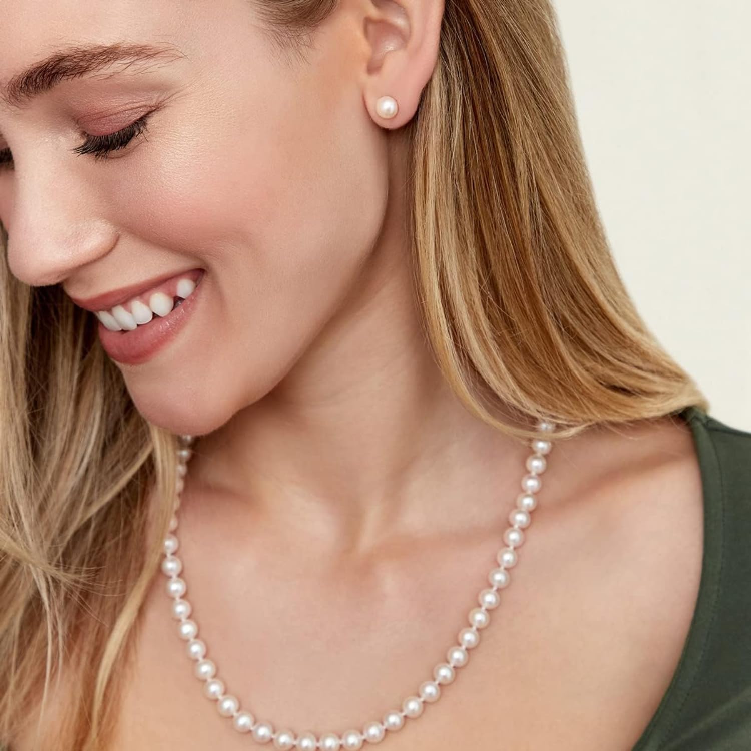 The Pearl Source Real Pearl Necklace for Women with AAA+ Quality Round White Freshwater Genuine Cultured Pearls | 18-inch Pearl Strand with 14K Gold Plated Sterling Silver Clasp