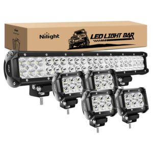 nilight - zh003 20inch 126w spot flood combo led light bar 4pcs 4inch 18w spot led pods fog lights for jeep wrangler boat truck tractor trailer off-road, 2 years warranty